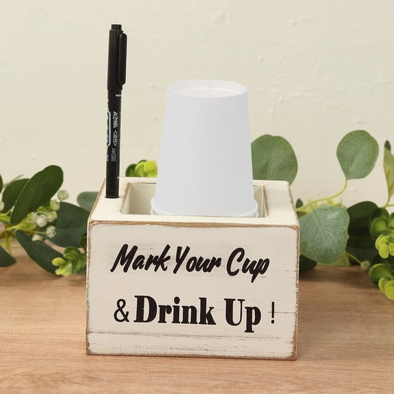 BalsaCircle 6 in Whitewashed Rustic Wooden Solo Cup Holder box with ...