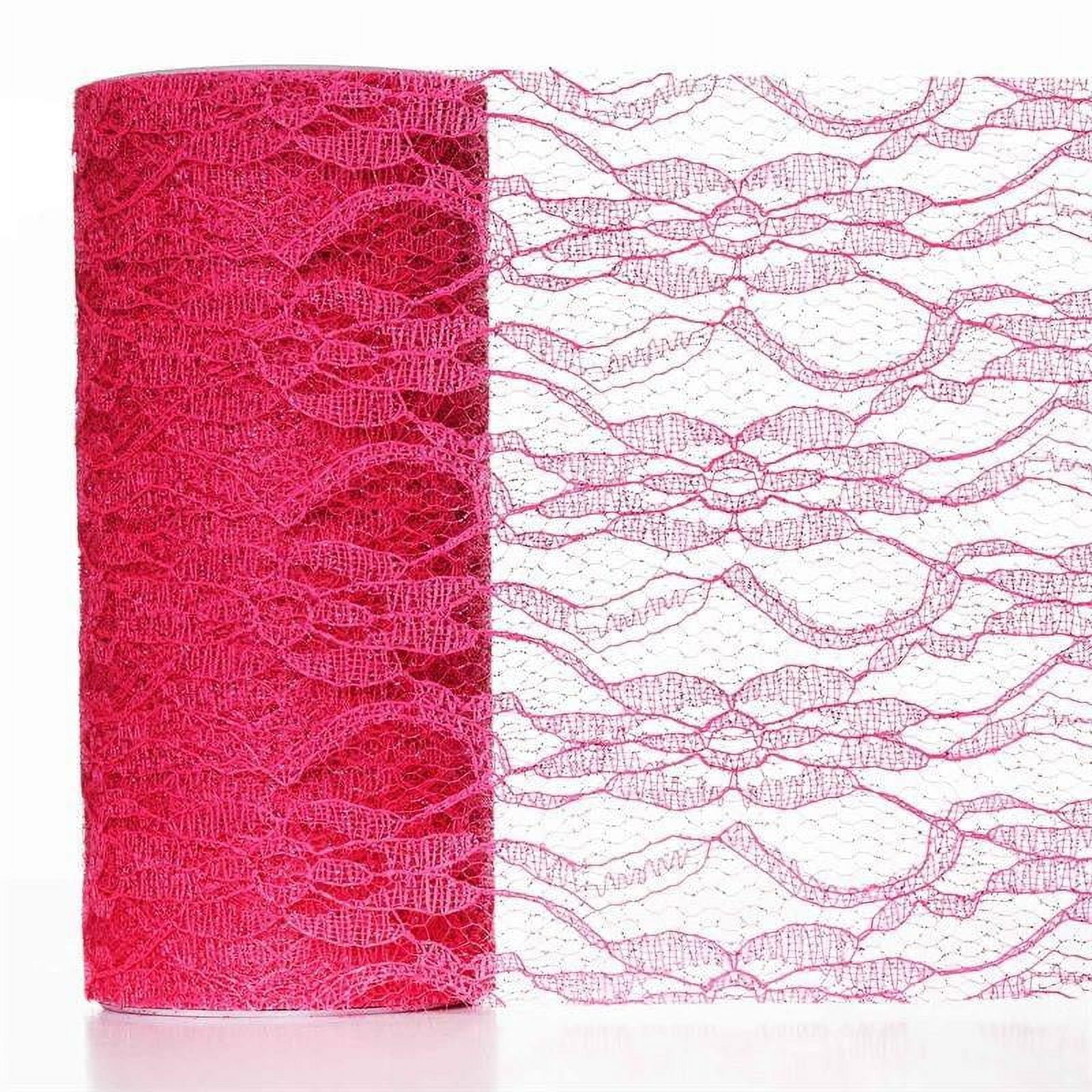 BalsaCircle 6" x 10 Yards Fuchsia Glittered Lace Fabric Roll Crafts ...