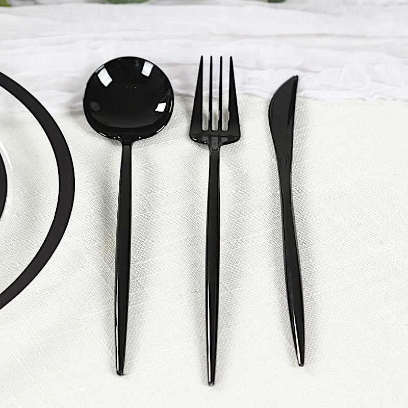 BalsaCircle 60 Black Heavy Duty Plastic Party Spoons Forks Knives Disposable Tableware Wedding ...
