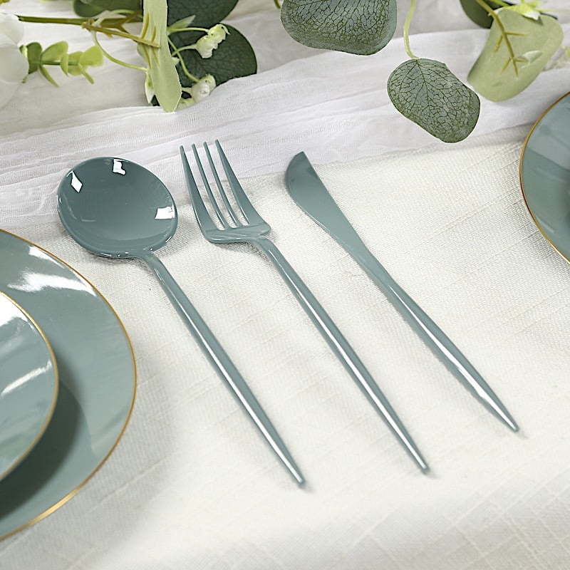 BalsaCircle 60 Dusty Blue Heavy Duty Plastic Party Spoons Forks Knives ...