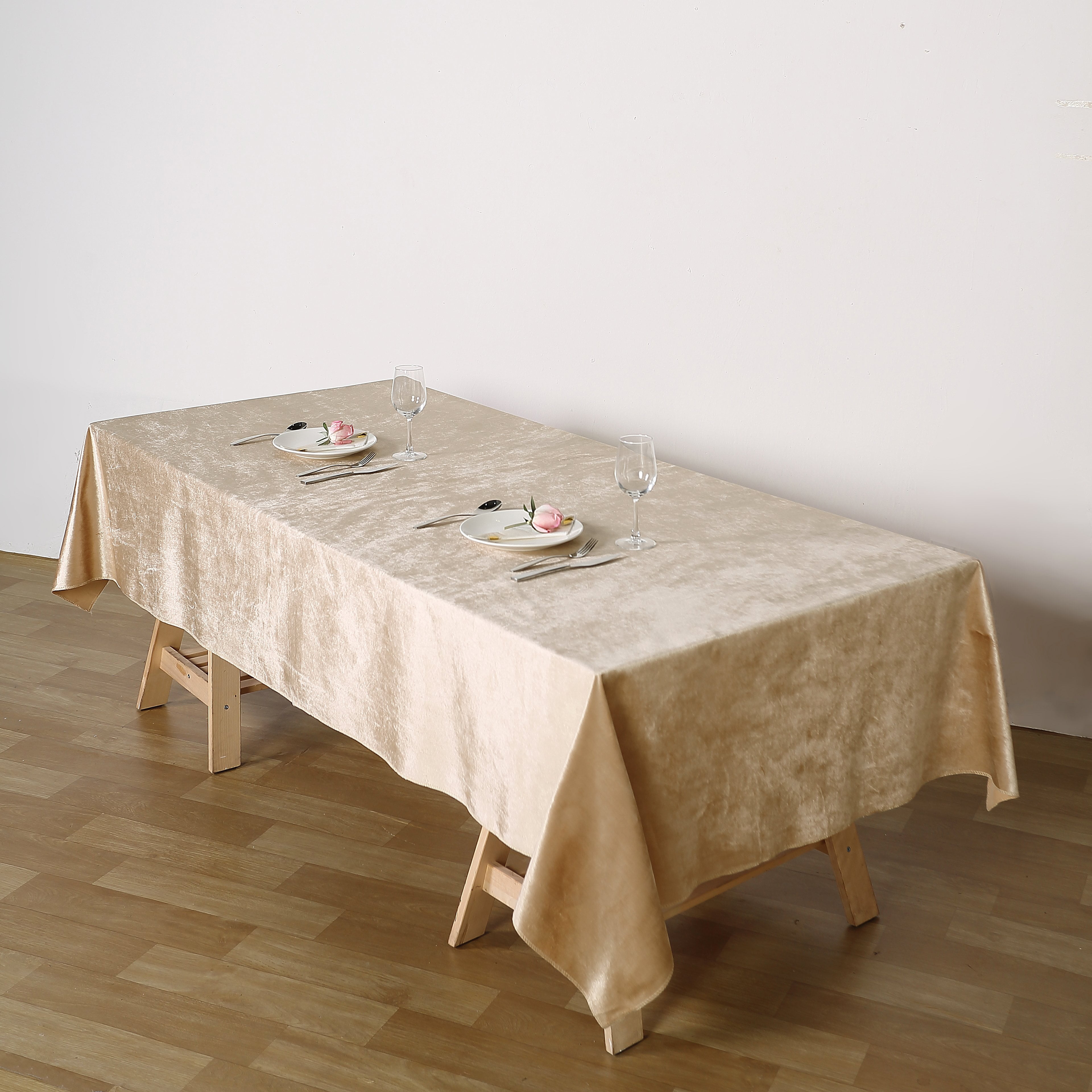Balsa Circle 60" x 102" Champagne Rectangular Velvet Tablecloth Dining ...