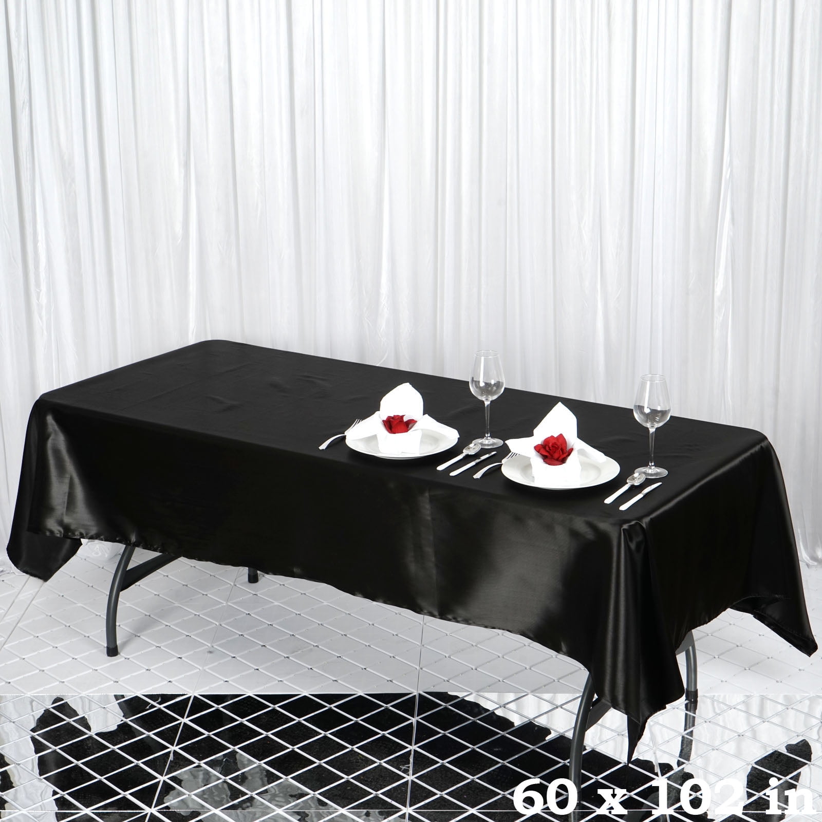 BalsaCircle 60" x 102" Satin Rectangular Tablecloth Black Table Linen ...