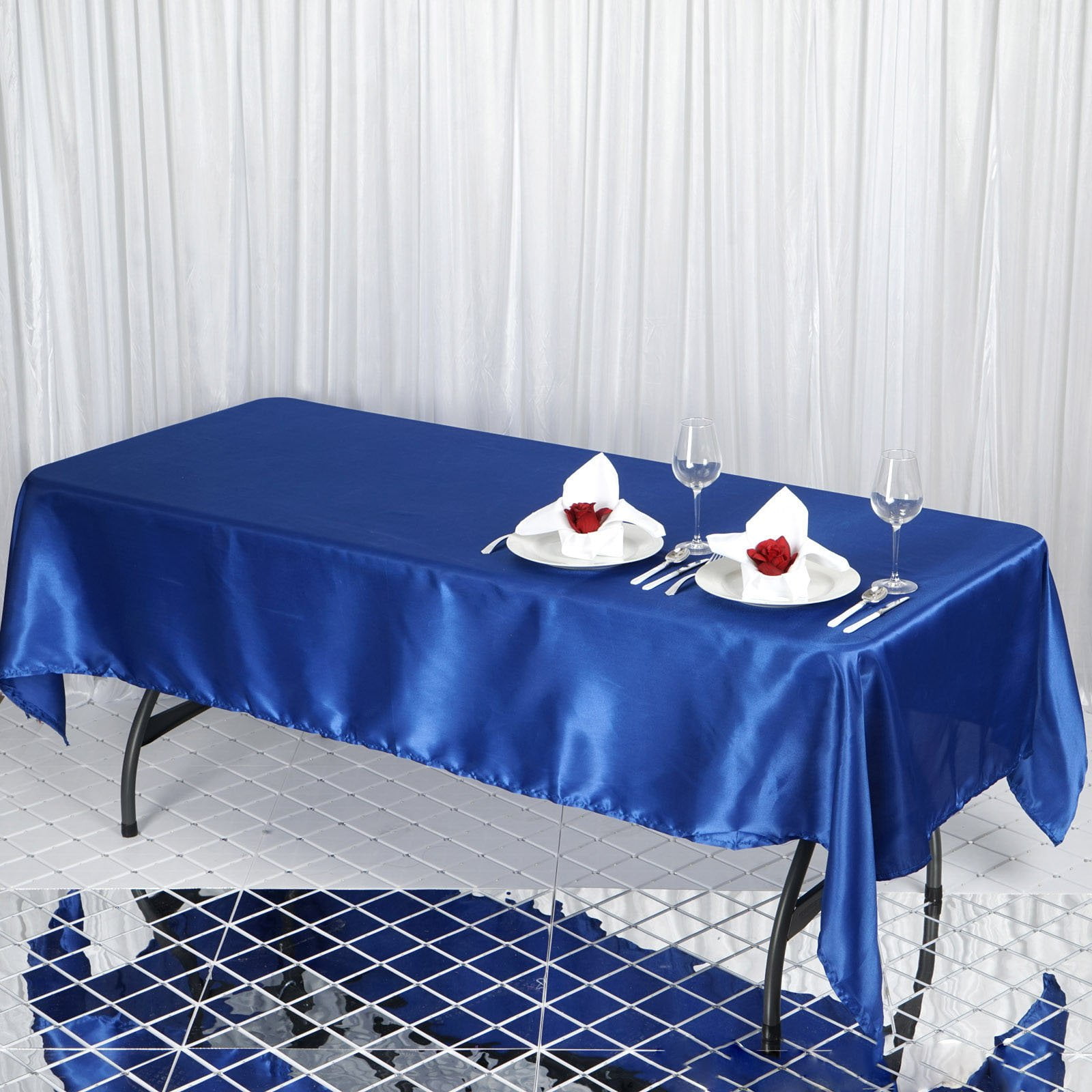 Balsa Circle 60" x 102" Satin Rectangular Tablecloth Royal Blue Table ...