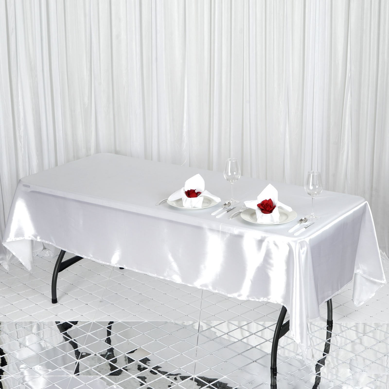Balsa Circle 60" x 102" Satin Rectangular Tablecloth White Table Linen ...