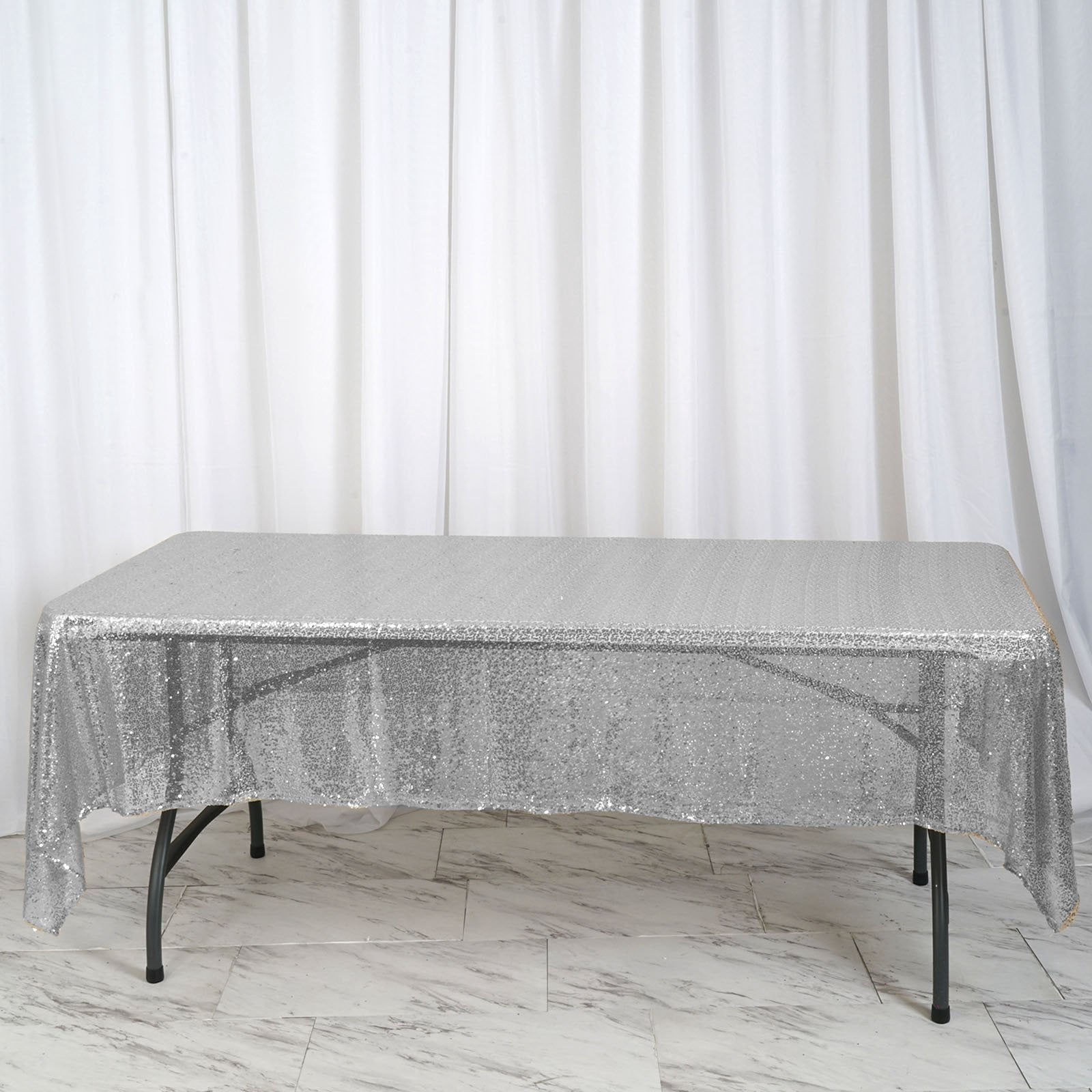 BalsaCircle 60" x 102" Sequin Rectangular Tablecloth Silver - Walmart.com