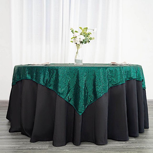 BalsaCircle 60" x 60" Hunter Green Sequin Square Table Overlays Wedding ...