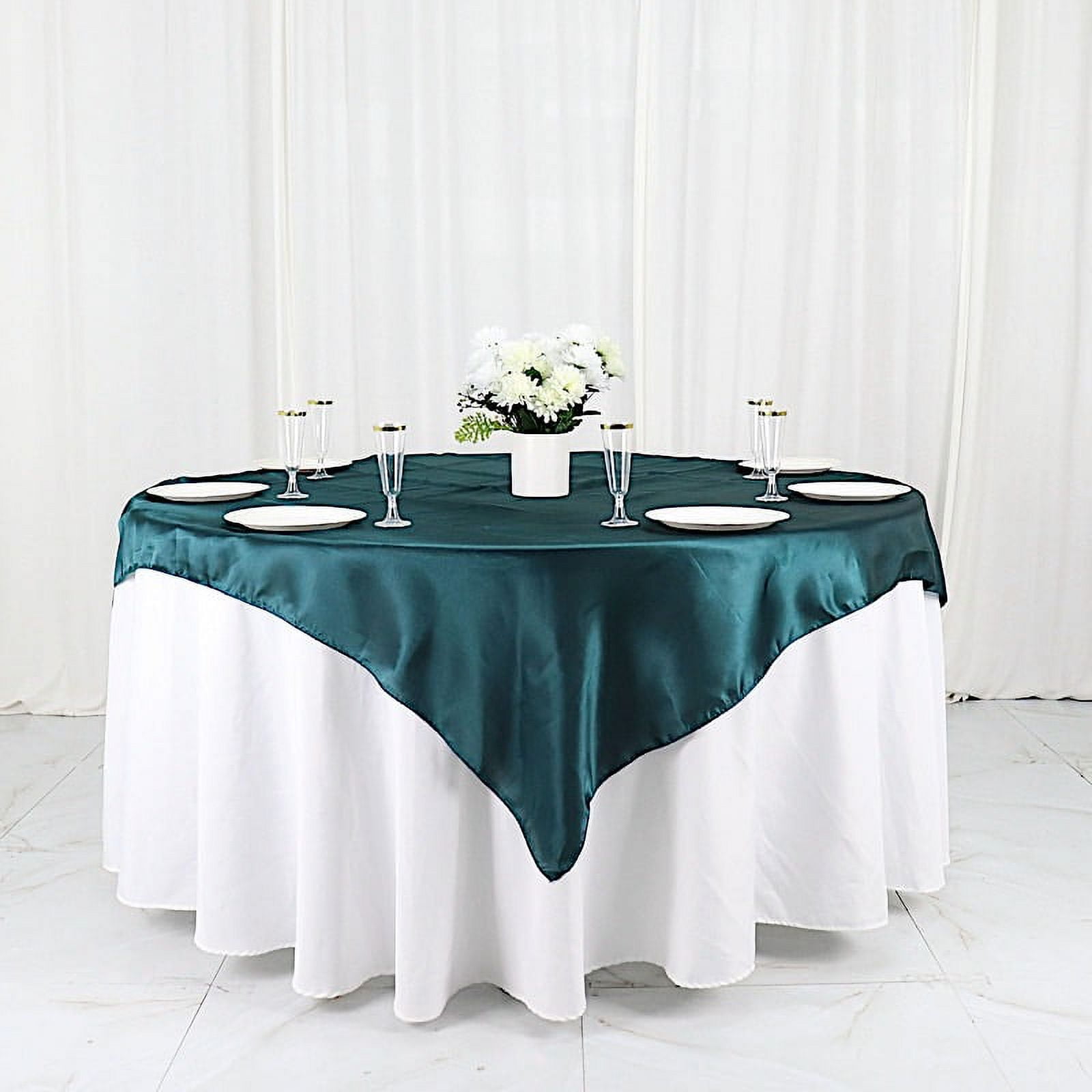 BalsaCircle 60" x 60" Peacock Teal Square Satin Table Overlays Wedding ...
