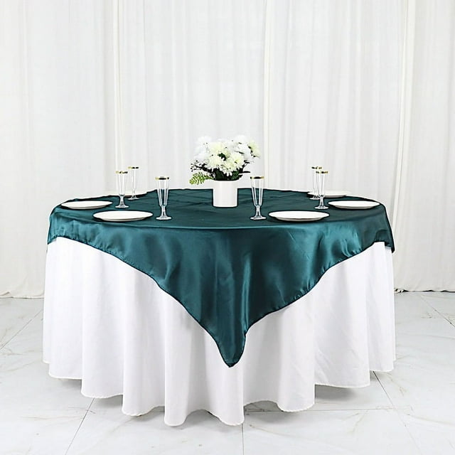 BalsaCircle 60" x 60" Peacock Teal Square Satin Table Overlays Wedding ...