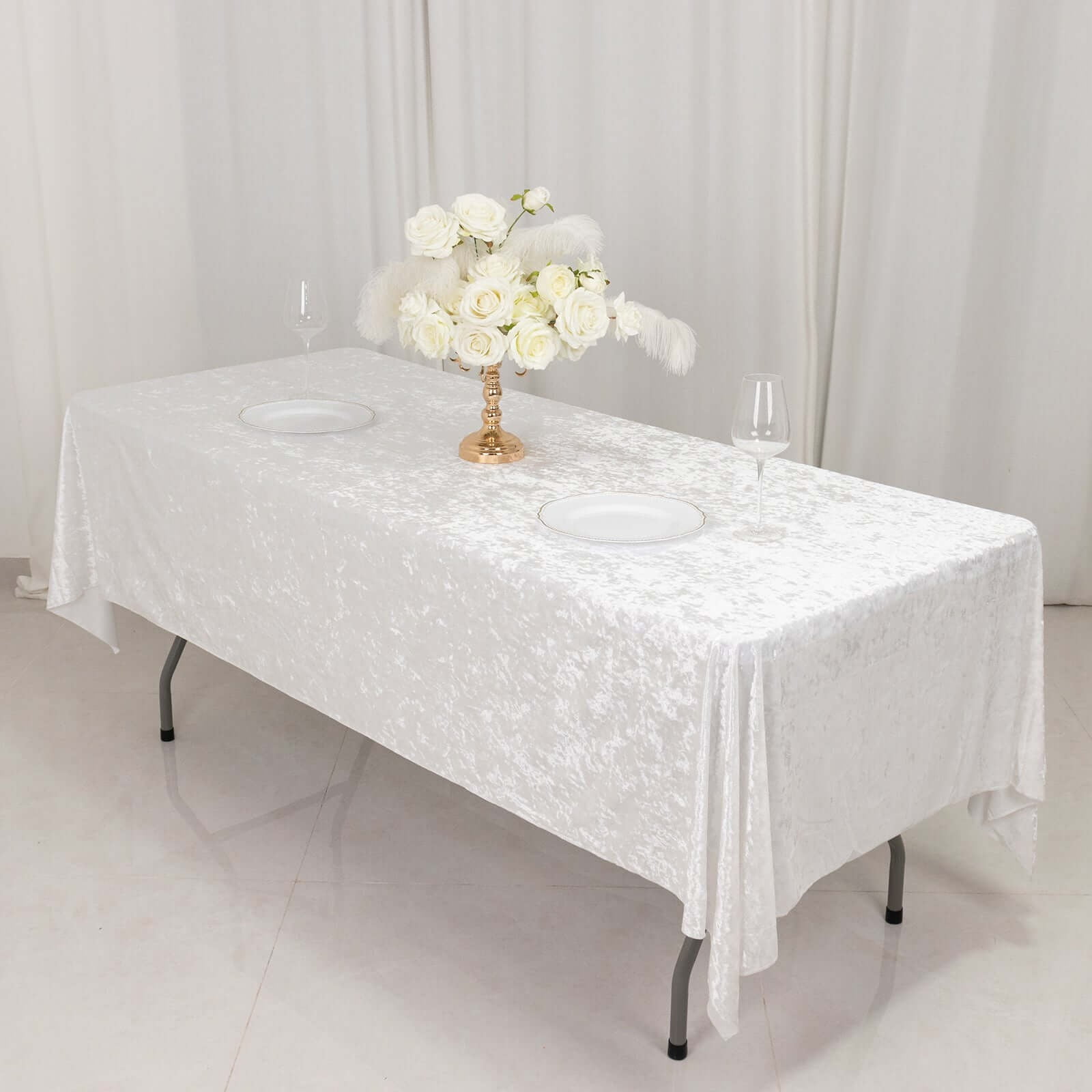 BalsaCircle 60x 102 in White Seamless Premium Crushed Velvet Rectangle ...