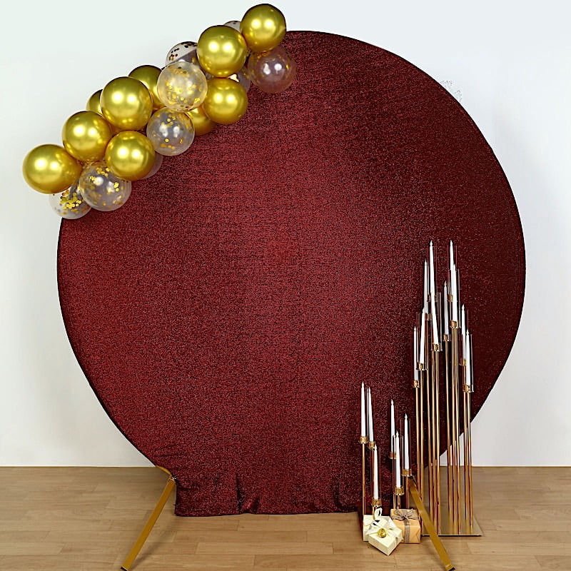 BalsaCircle 7.5 feet Burgundy Metallic Glittered Spandex Round Backdrop ...