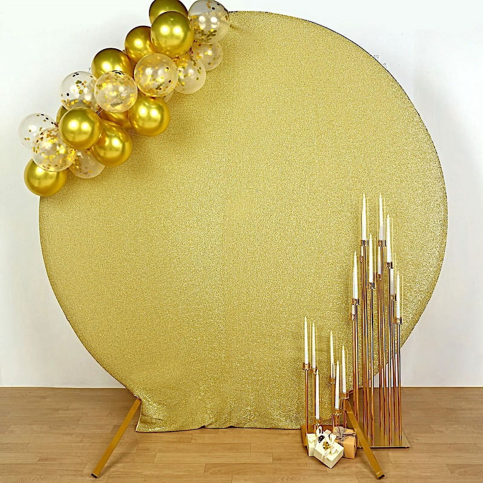 BalsaCircle 7.5 feet Champagne Metallic Glittered Spandex Round ...