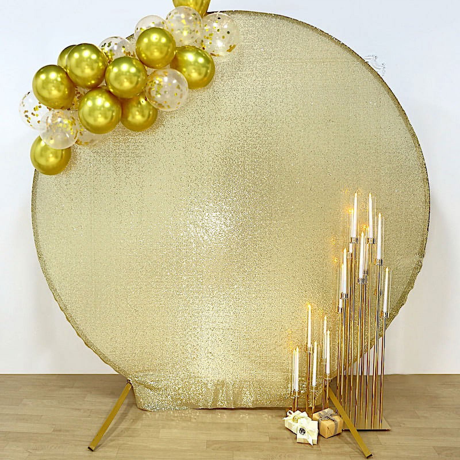 BalsaCircle 7.5 feet Champagne Metallic Sequin Round Backdrop Stand ...