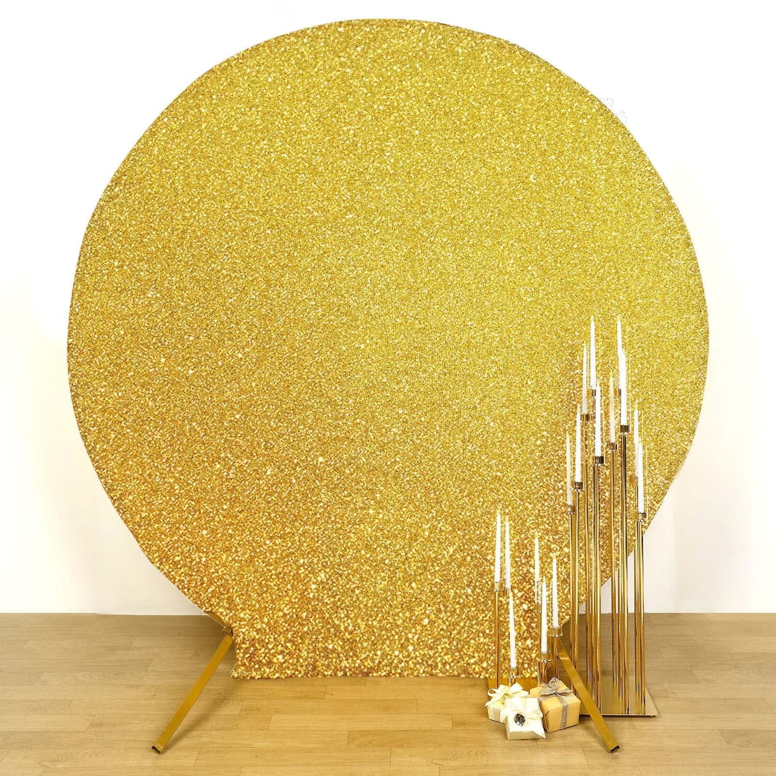 BalsaCircle 7.5 feet Gold Metallic Glittered Spandex Round Backdrop ...