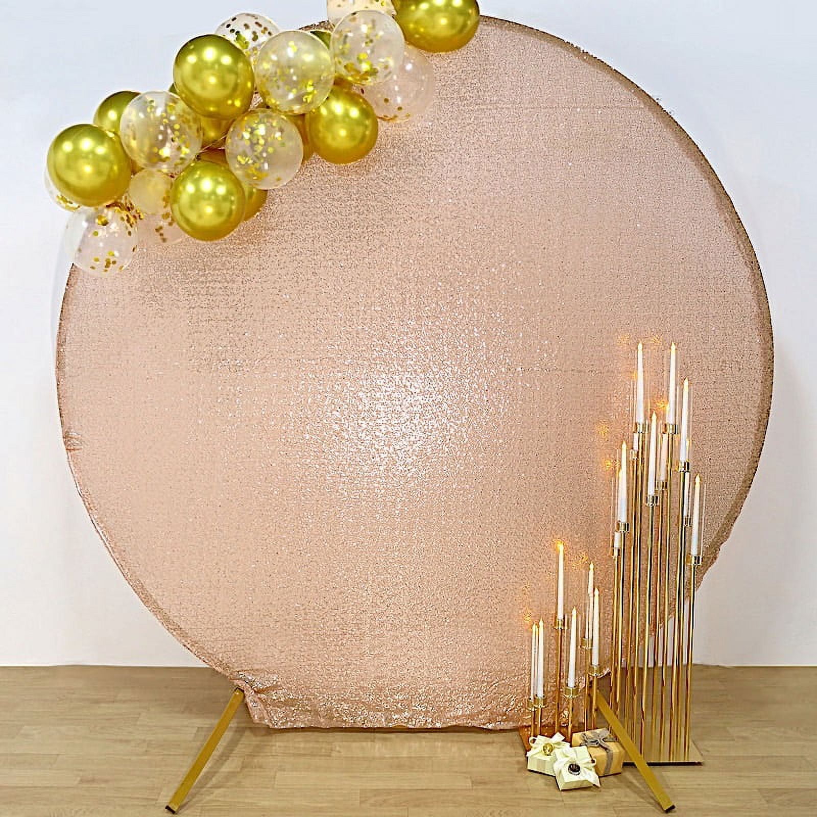 BalsaCircle 7.5 feet Rose Gold Metallic Sequin Round Backdrop Stand ...
