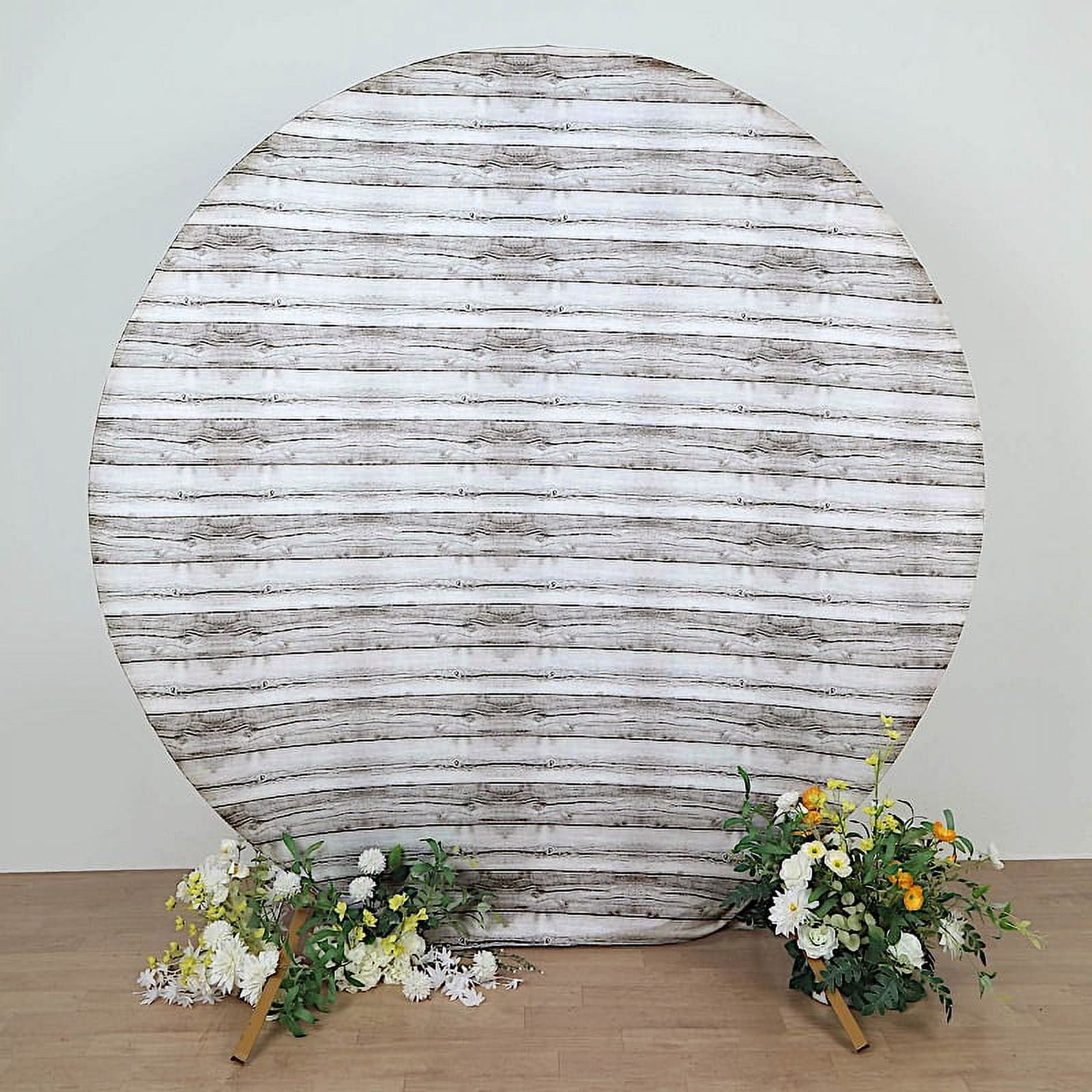 BalsaCircle 7.5 feet Rustic White Fitted Spandex Round Backdrop Stand ...