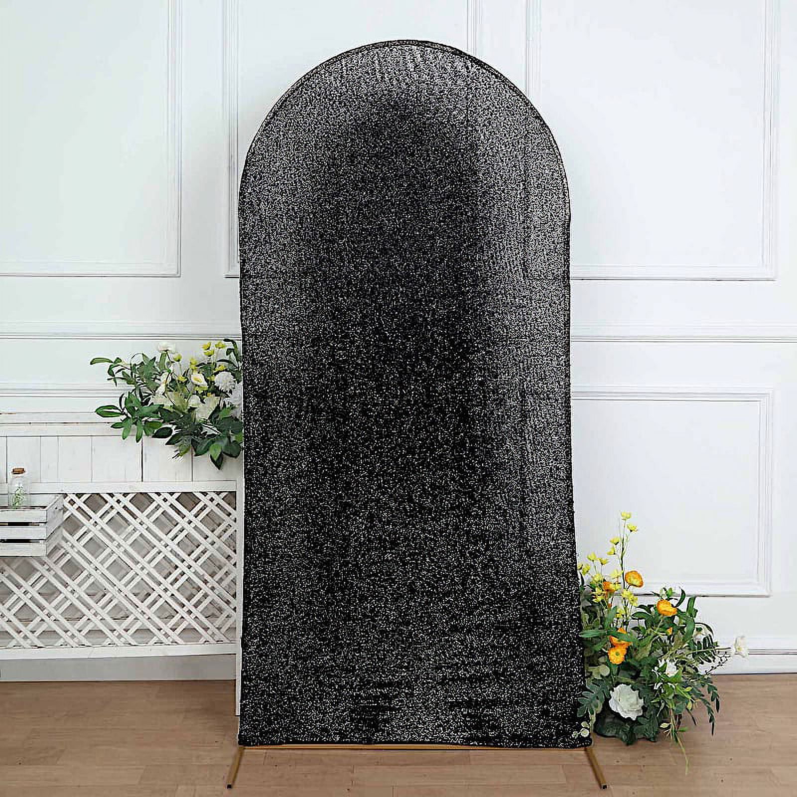 BalsaCircle 7 ft Black Fitted Metallic Spandex Round Top Wedding Arch ...