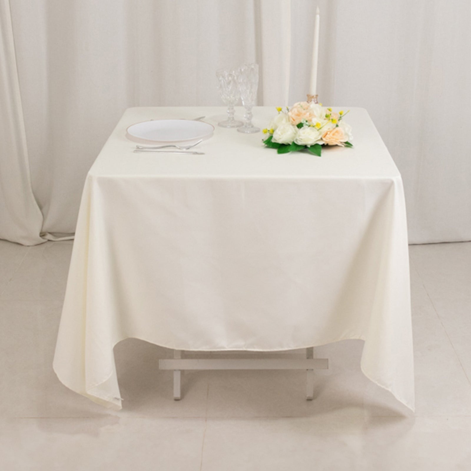 BalsaCircle 70" x 70" Cotton Blend Square IvoryTablecloth Reception ...