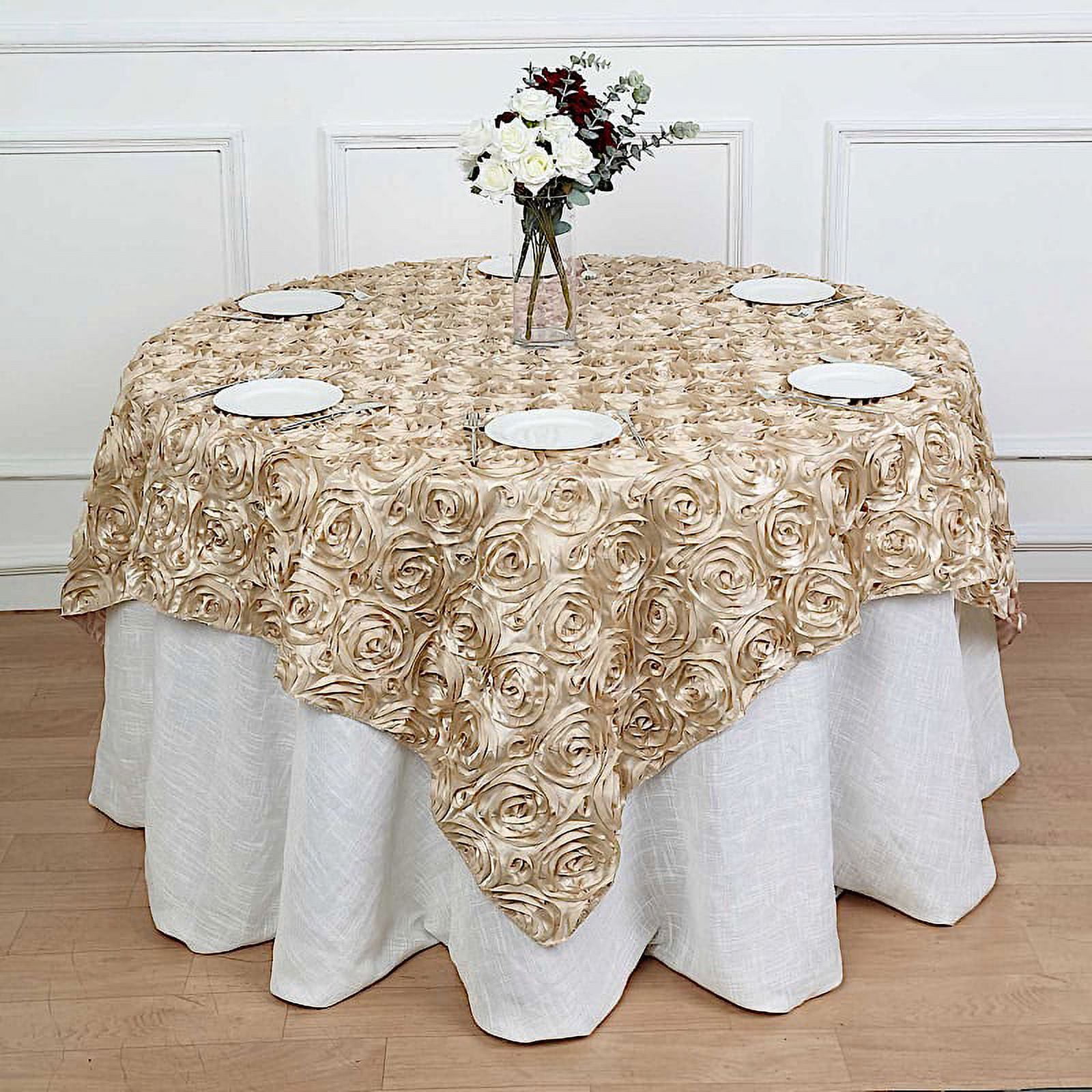 BalsaCircle 72" x 72" Beige Raised Rosette Table Cover Overlays Wedding ...