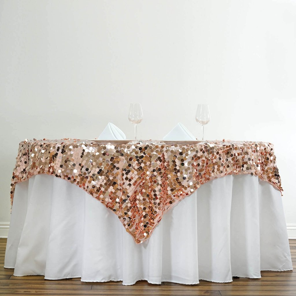 Lann's Linens 72" x 72" Rose Gold Sequin Tablecloth Overlay, Sparkly ...