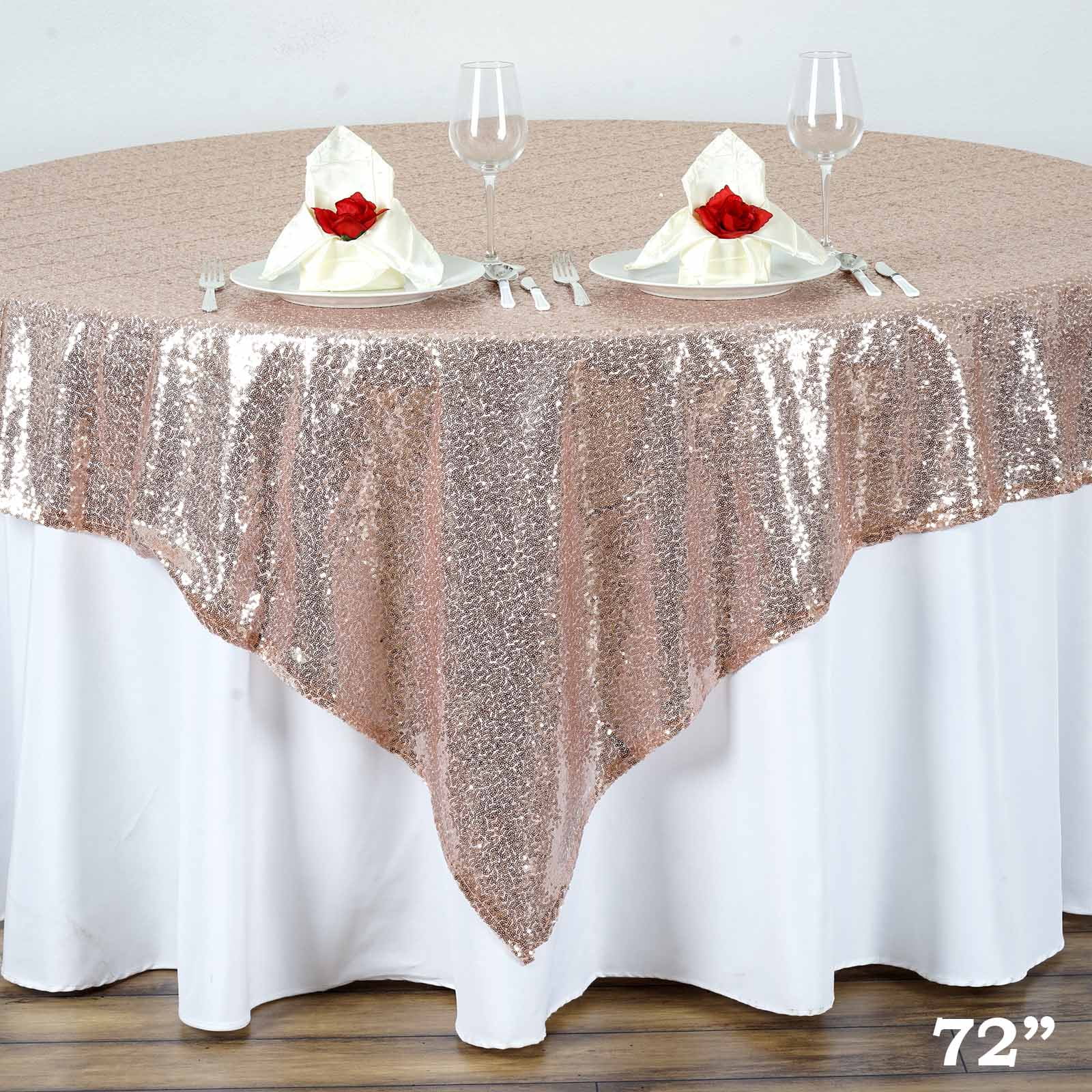 BalsaCircle 72" x 72" Blush Square Sequined Table Overlays Wedding ...