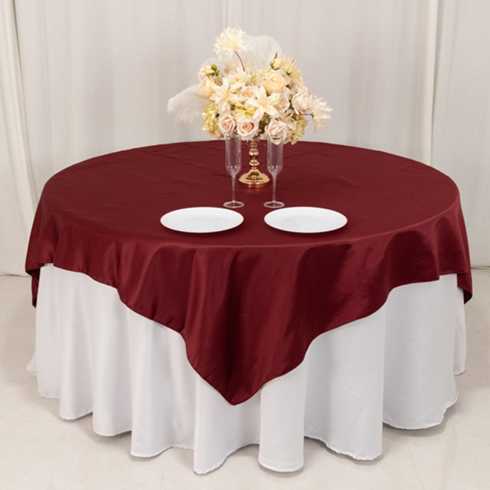 BalsaCircle 72" x 72" Burgundy Square Satin Table Overlays Smooth ...