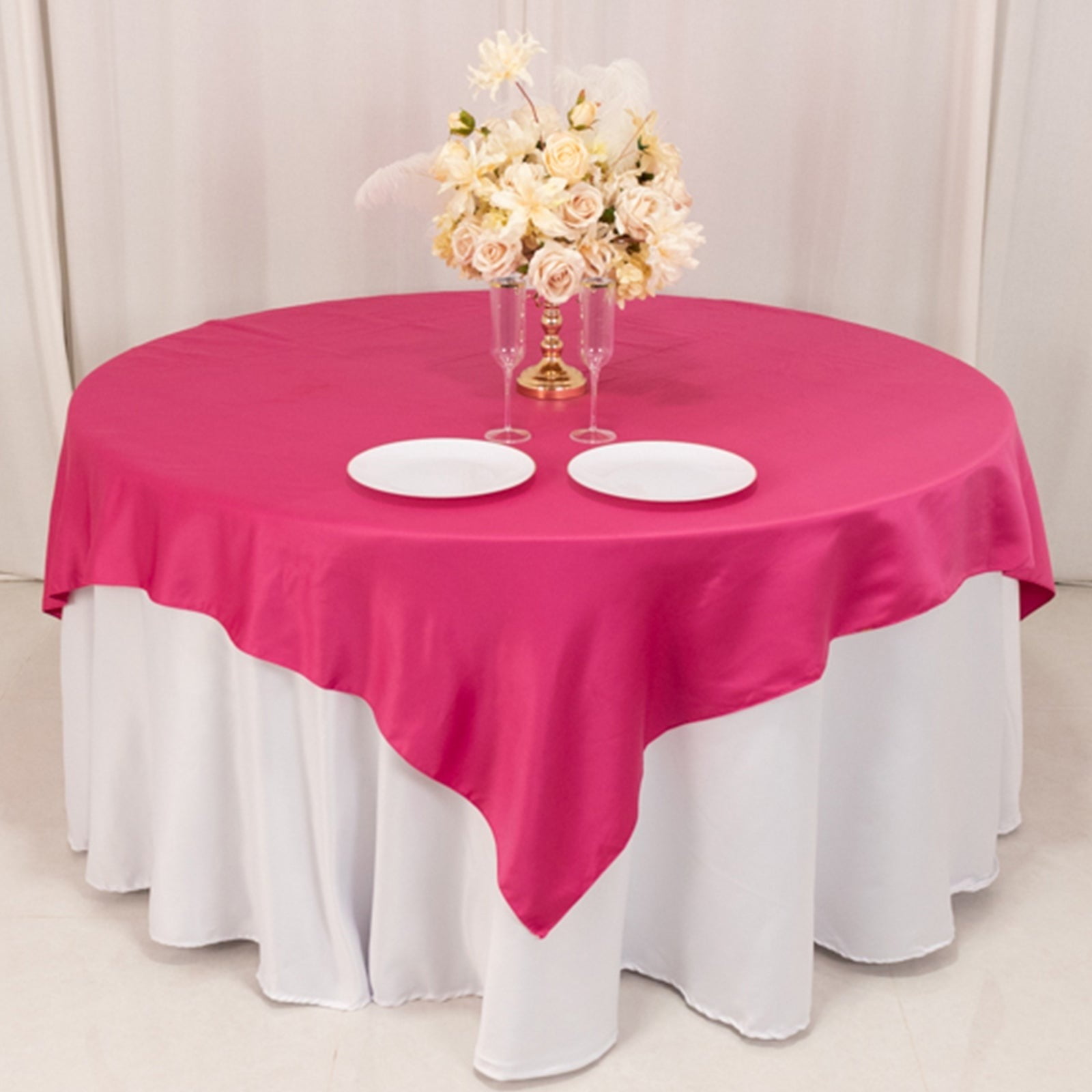 BalsaCircle 72" x 72" Fuchsia Square Satin Table Overlays Smooth Finish ...