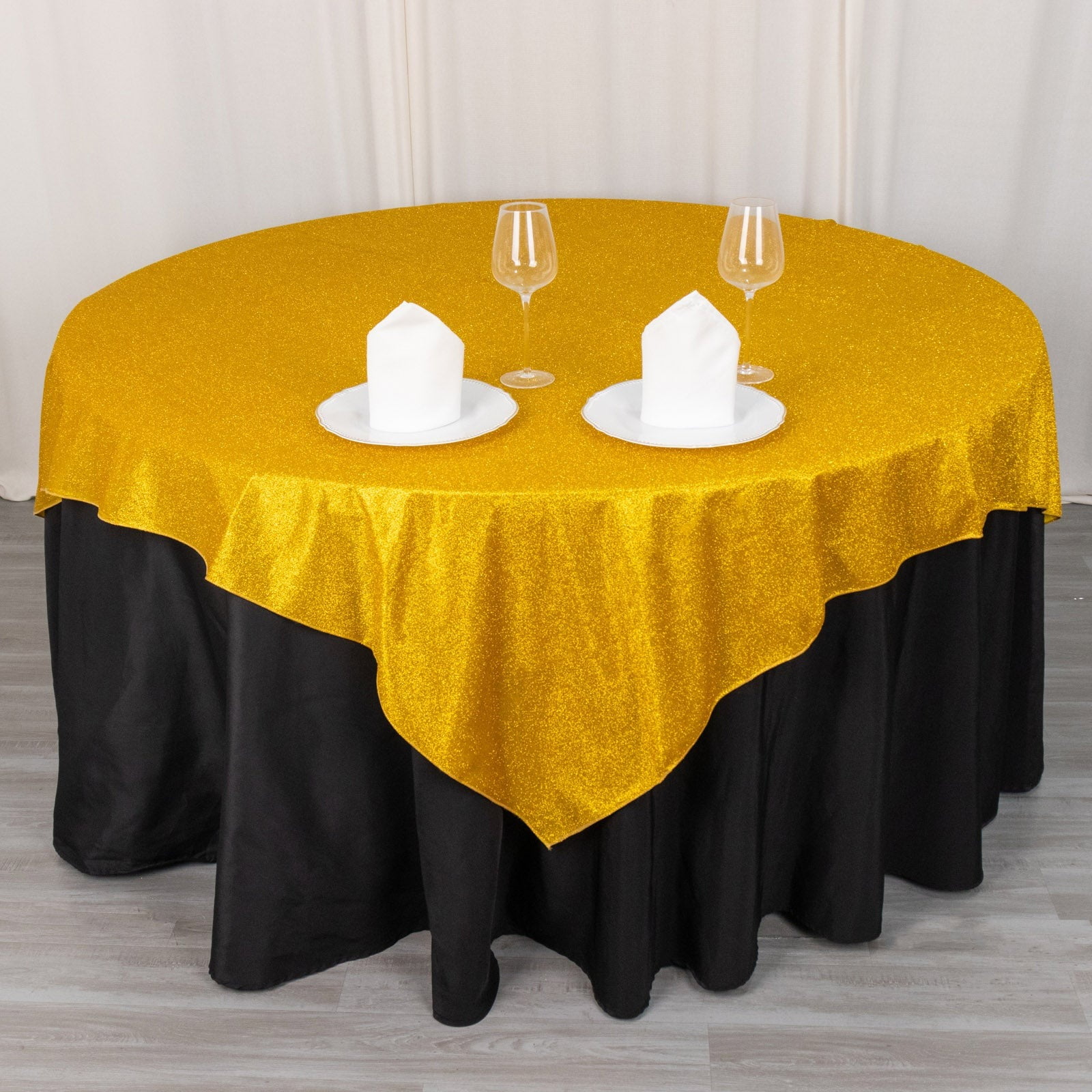BalsaCircle 72" x 72" Gold Glittered Polyester Square Table Overlay ...
