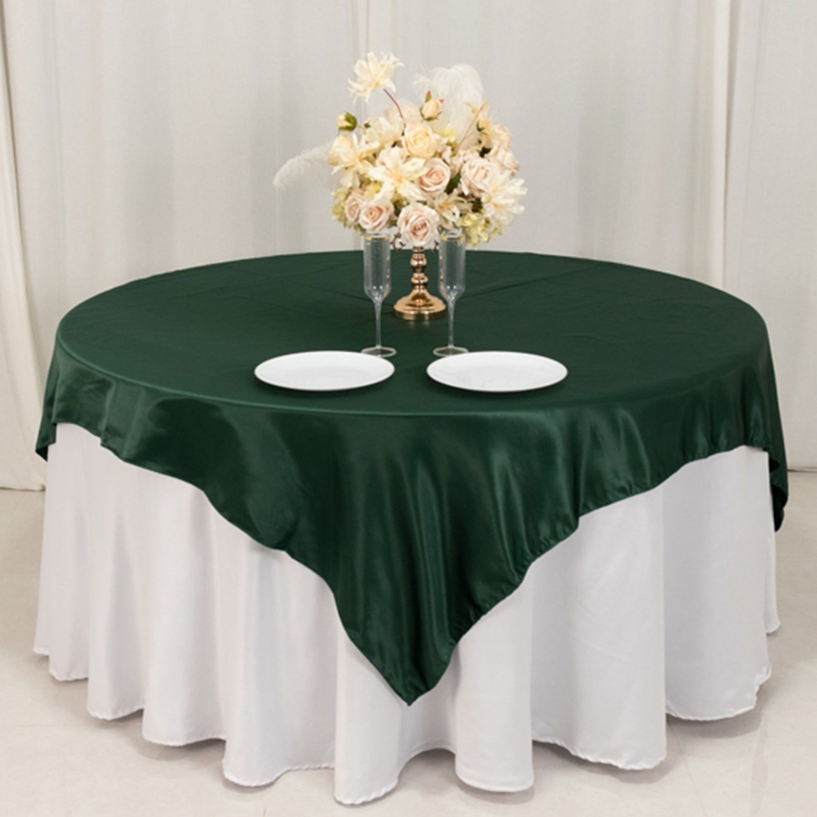 BalsaCircle 72" x 72" Hunter Green Square Satin Table Overlays Smooth ...