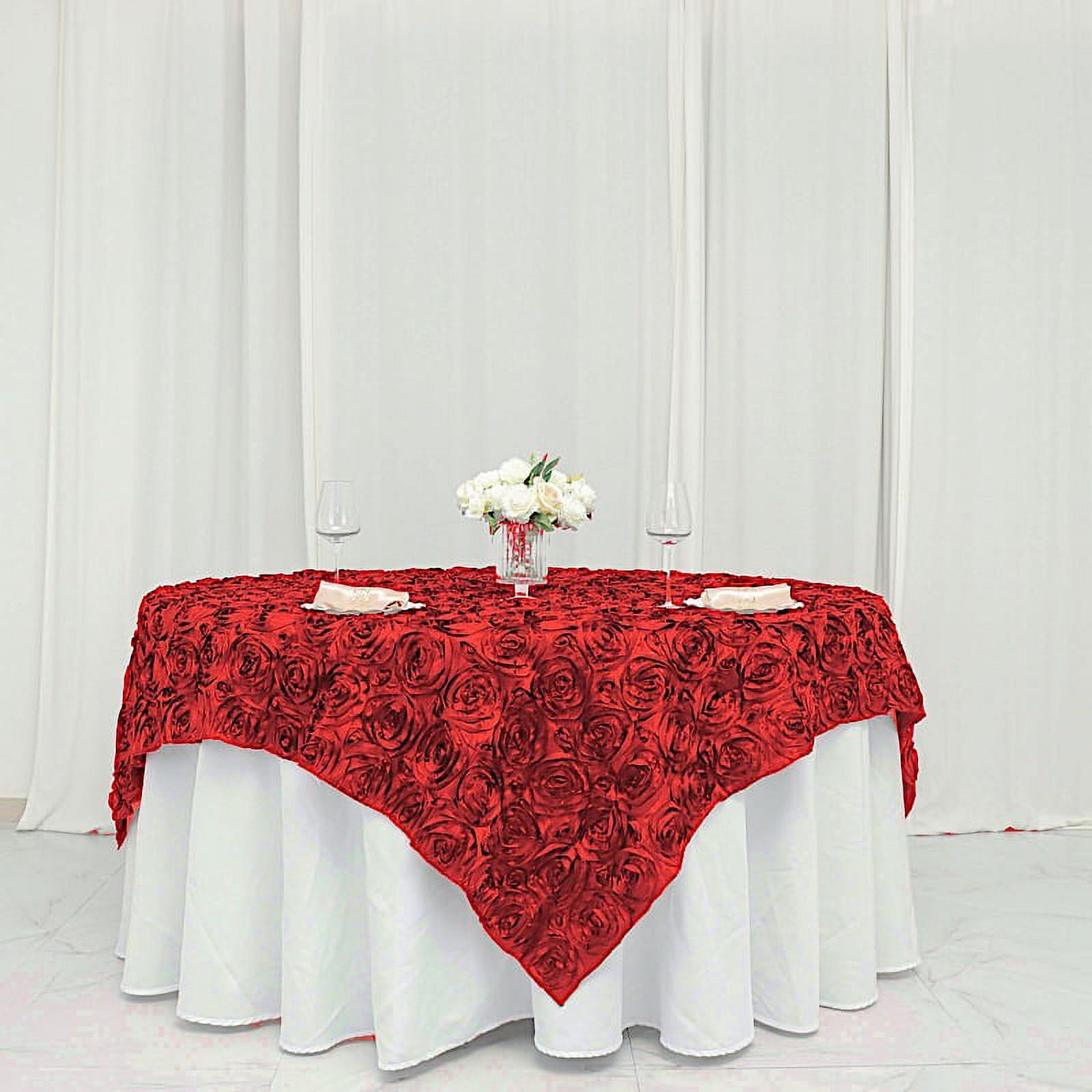 BalsaCircle 72" x 72" Red Raised Rosette Table Cover Overlays Table ...