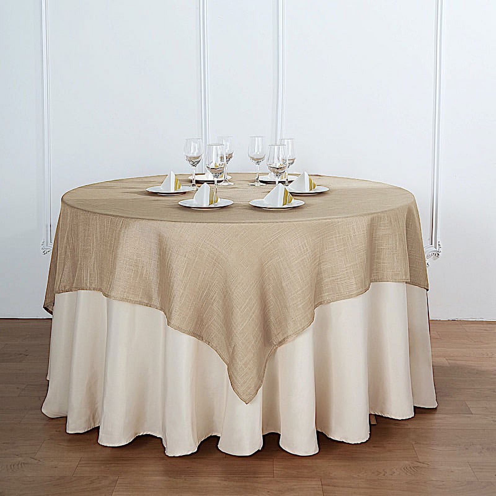 BalsaCircle 72" x 72" Taupe Faux Burlap Table Overlay Premium Polyester ...
