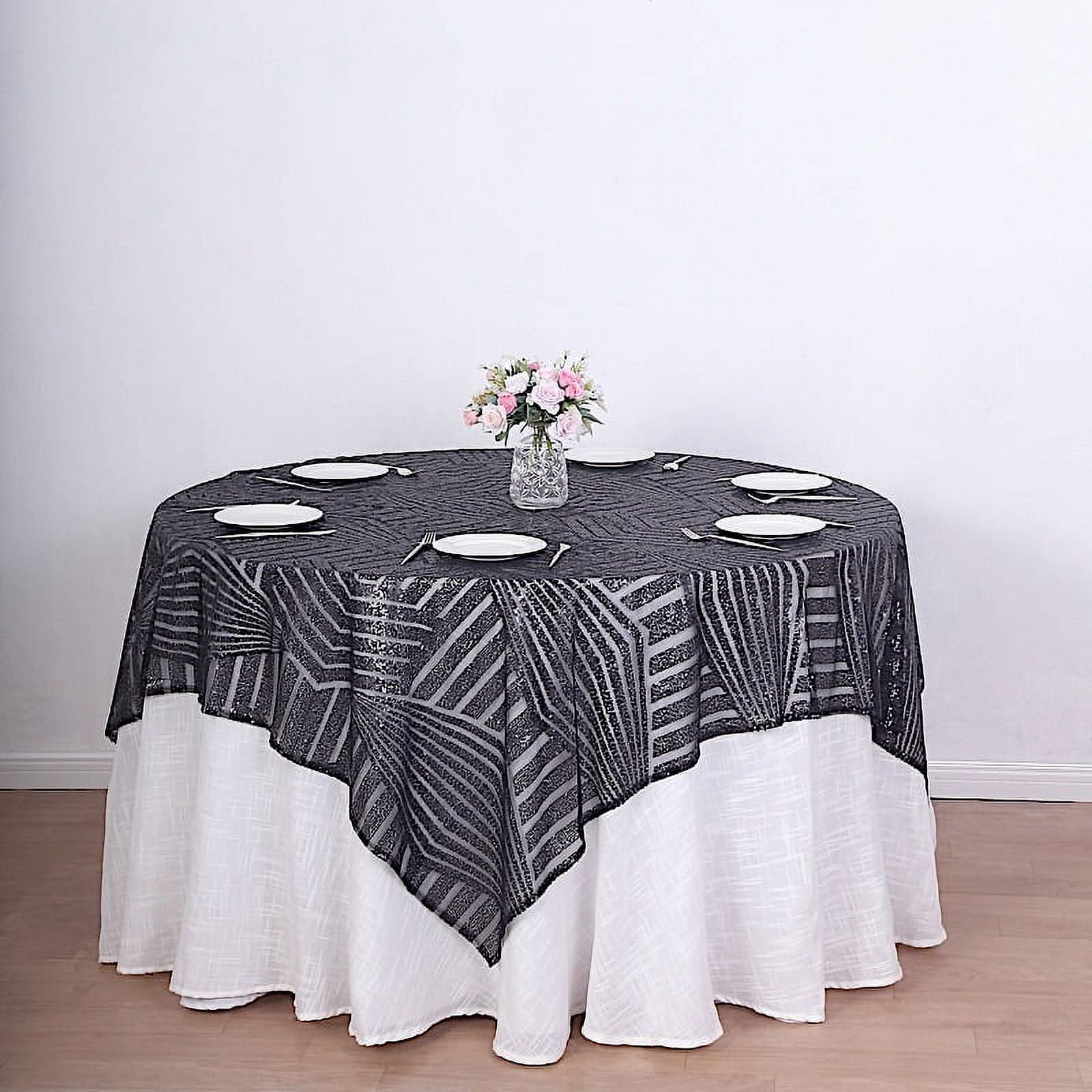 BalsaCircle 72x72" Black Sequined Geometric Design Tulle Square Table ...