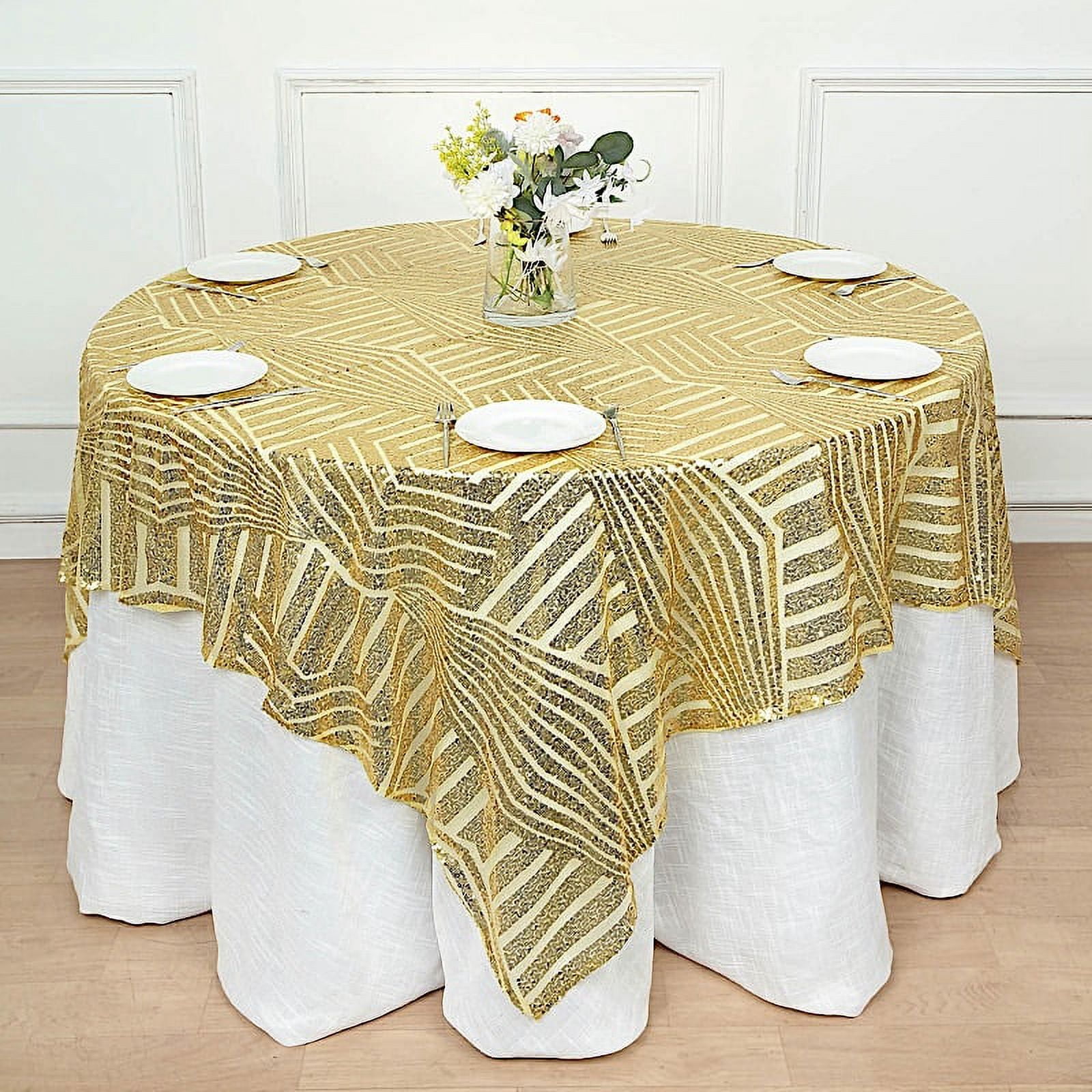 BalsaCircle 72x72" Gold Sequined Geometric Design Tulle Square Table ...