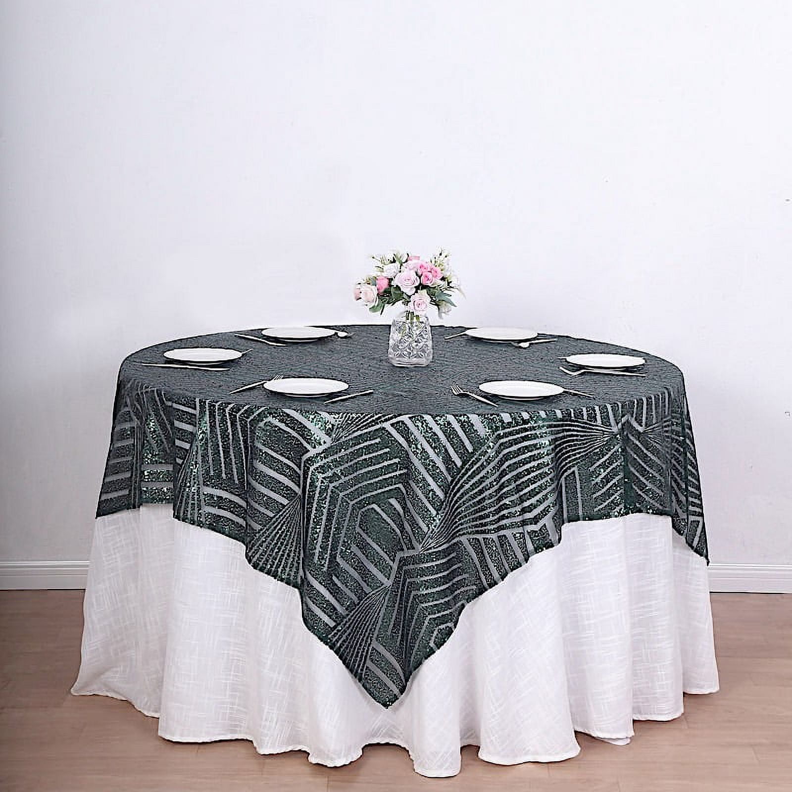 BalsaCircle 72x72" Hunter Green Sequined Geometric Design Tulle Square ...