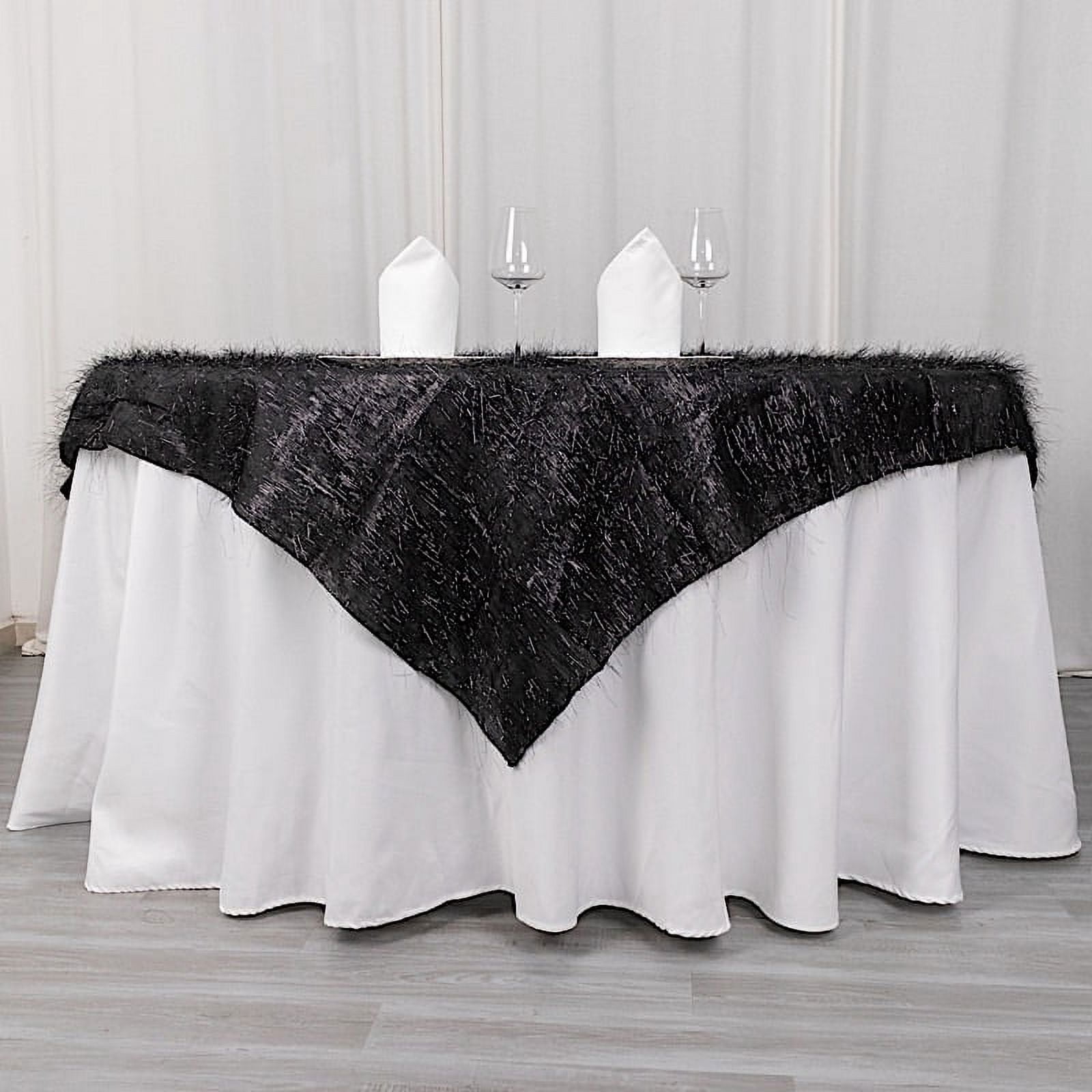 BalsaCircle 72x72 in Black Metallic Foil Tinsel Polyester Square Table ...