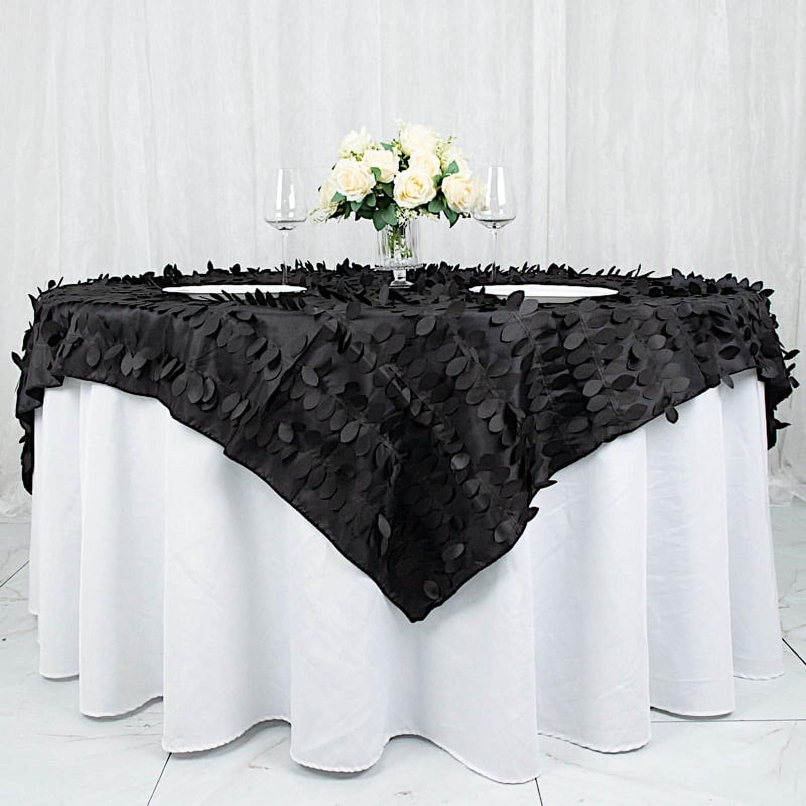 BalsaCircle 72x72 in Black Taffeta Square Table Overlay 3D Leaves ...