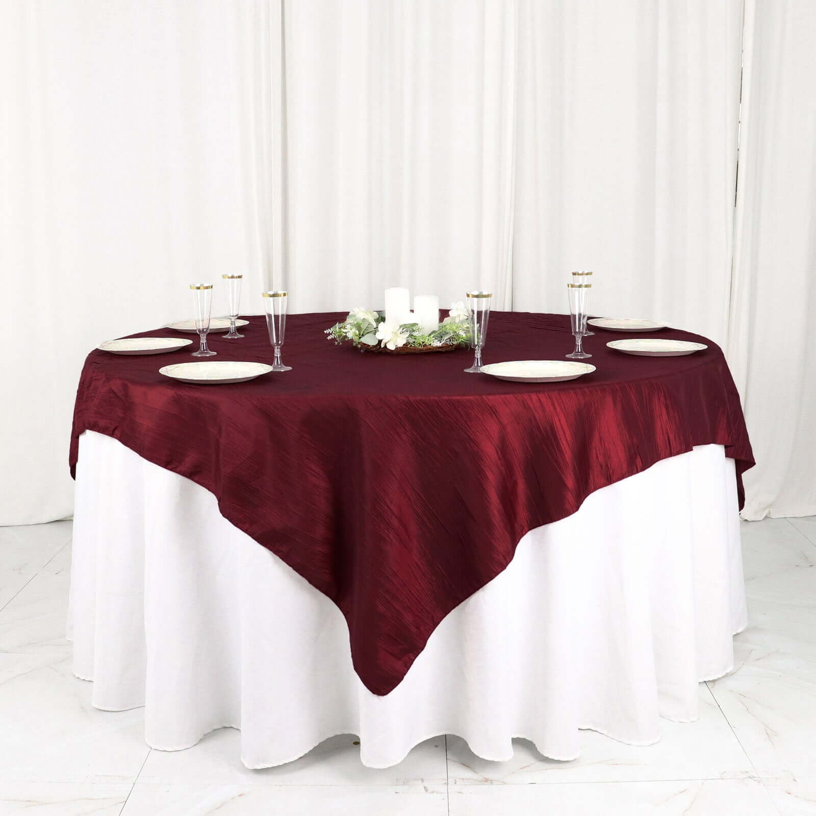 BalsaCircle 72x72 in Burgundy Square Accordion Crinkled Taffeta Table ...
