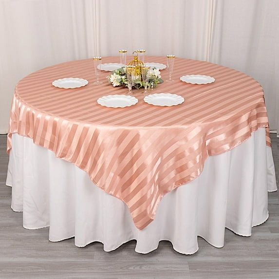 BalsaCircle 72x72 in Dusty Rose Satin Stripes Square Table Overlay ...