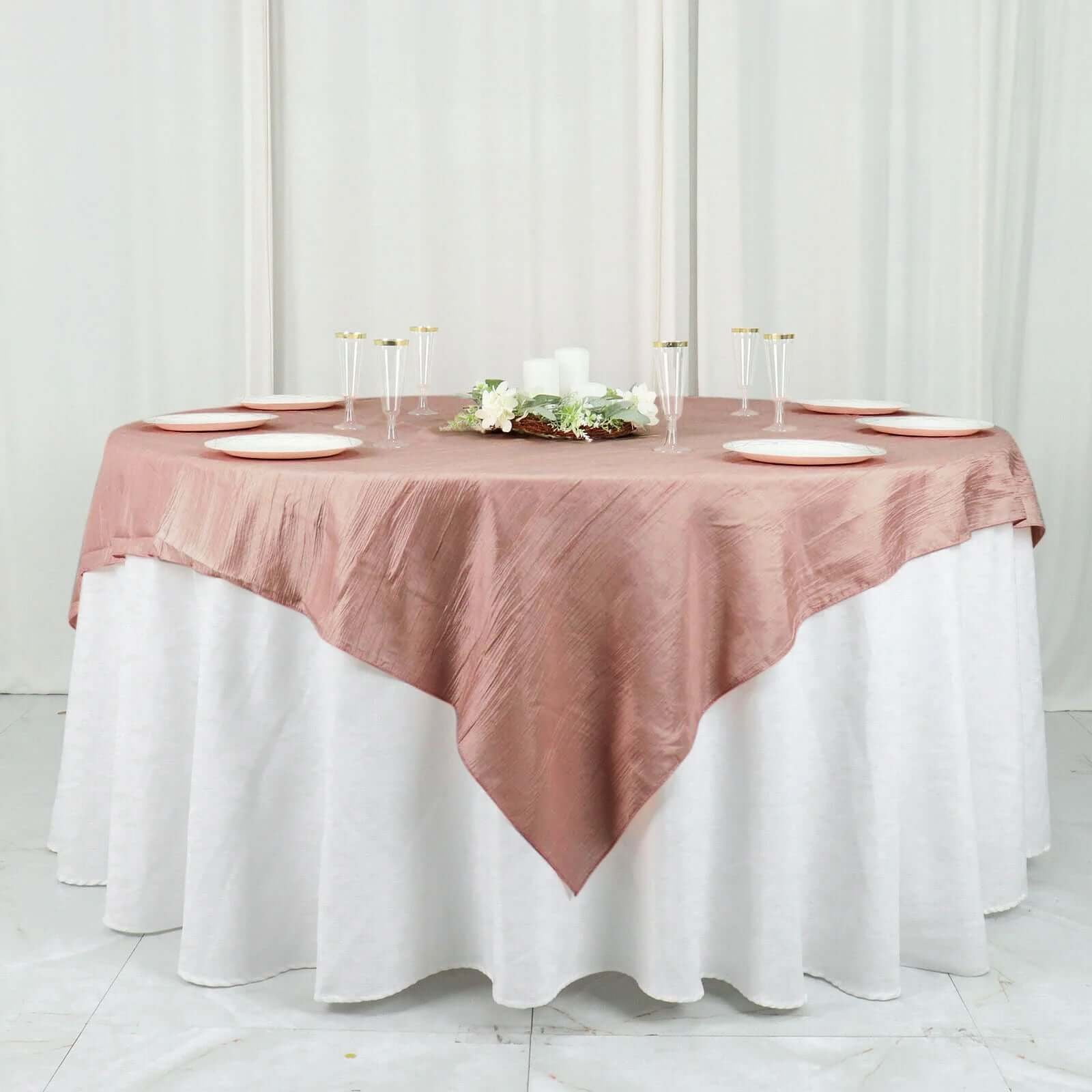 BalsaCircle 72x72 in Dusty Rose Square Accordion Crinkled Taffeta Table ...