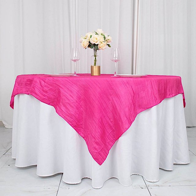 BalsaCircle 72x72 in Fuchsia Square Accordion Crinkled Taffeta Table ...