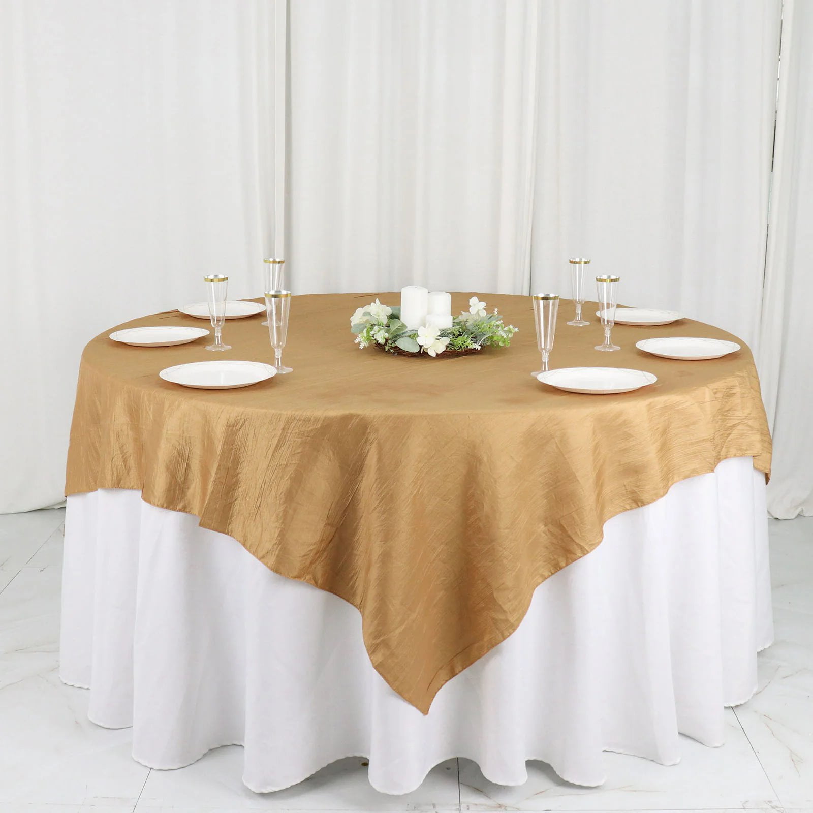BalsaCircle 72x72 in Gold Square Accordion Crinkled Taffeta Table ...