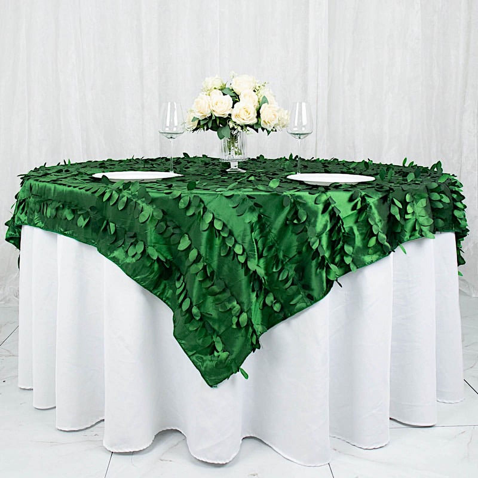 BalsaCircle 72x72 in Green Taffeta Square Table Overlay 3D Leaves ...