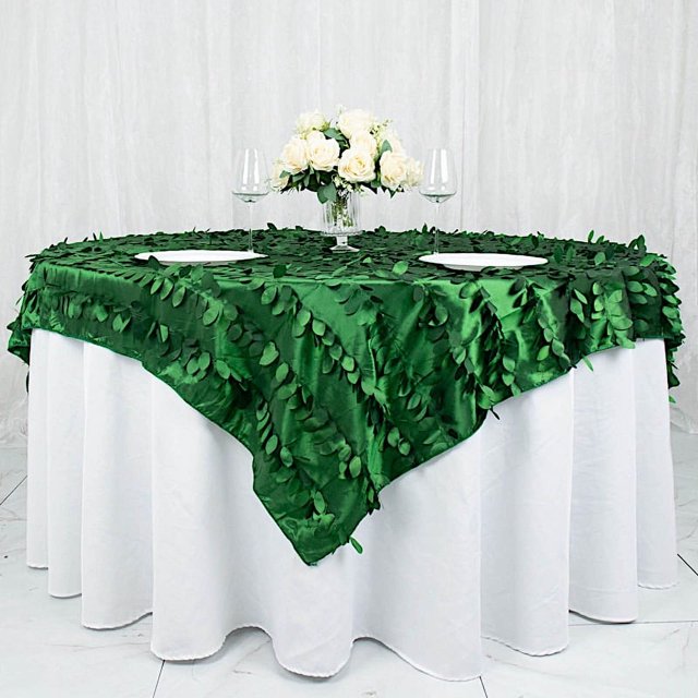 BalsaCircle 72x72 in Green Taffeta Square Table Overlay 3D Leaves ...
