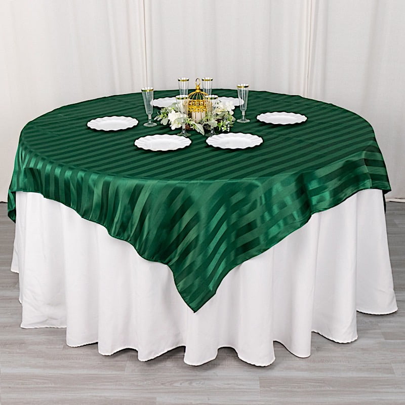 BalsaCircle 72x72 in Hunter Green Satin Stripes Square Table Overlay ...