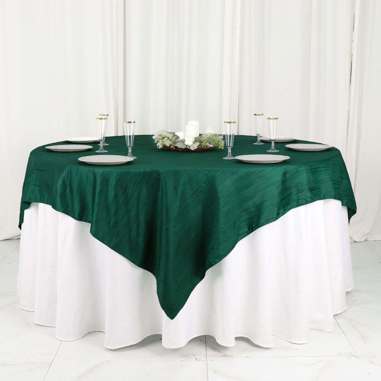 BalsaCircle 72x72 in Hunter Green Square Accordion Crinkled Taffeta ...
