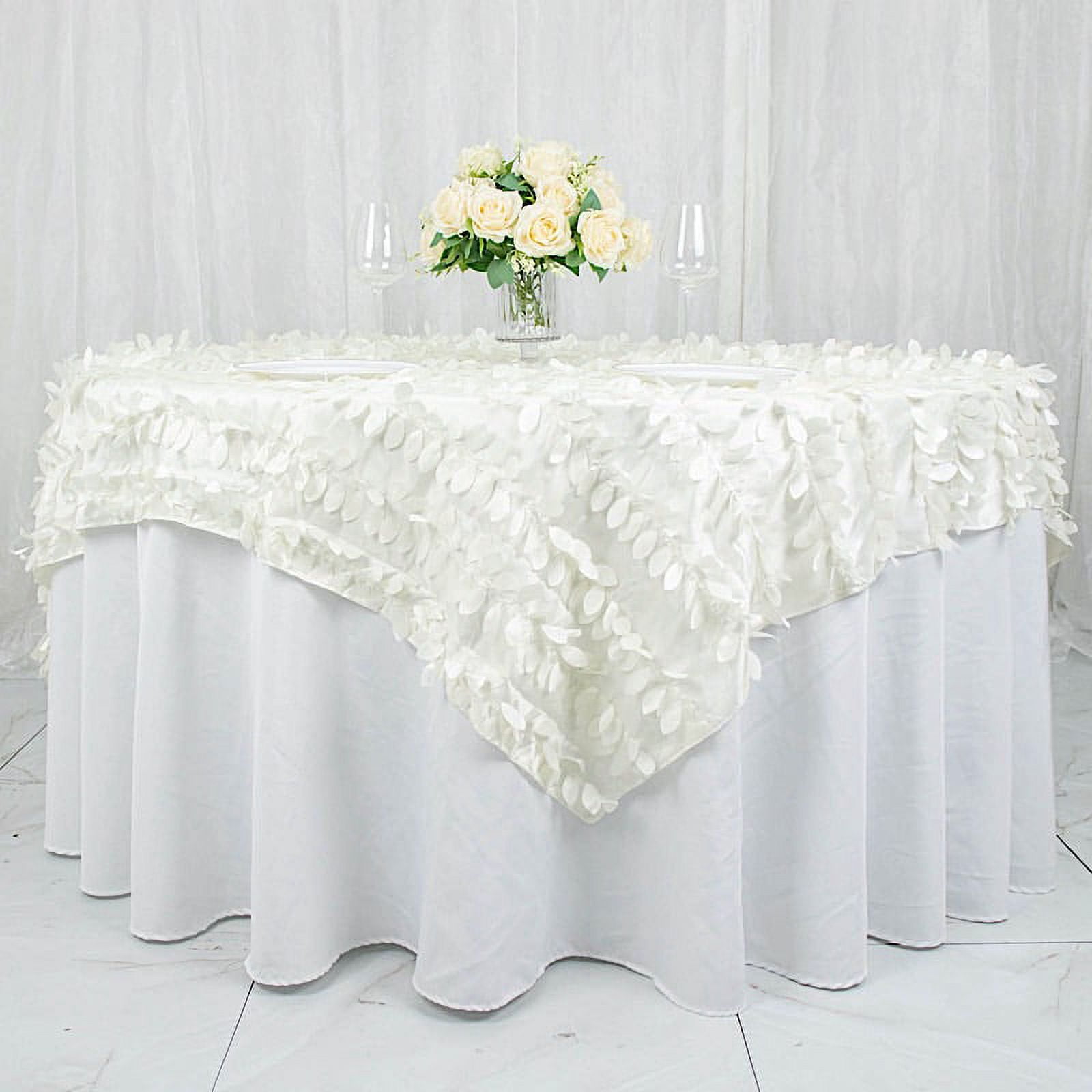 BalsaCircle 72x72 in Ivory Taffeta Square Table Overlay 3D Leaves ...