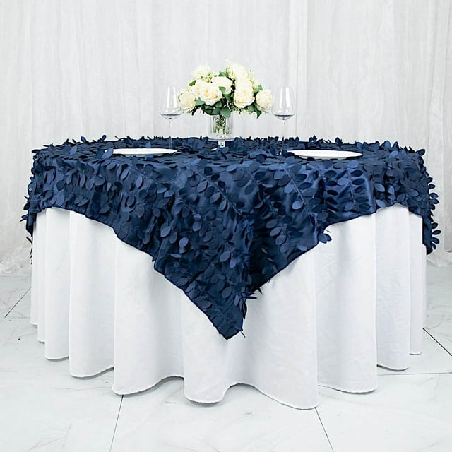 BalsaCircle 72x72 in Navy Blue Taffeta Square Table Overlay 3D Leaves ...