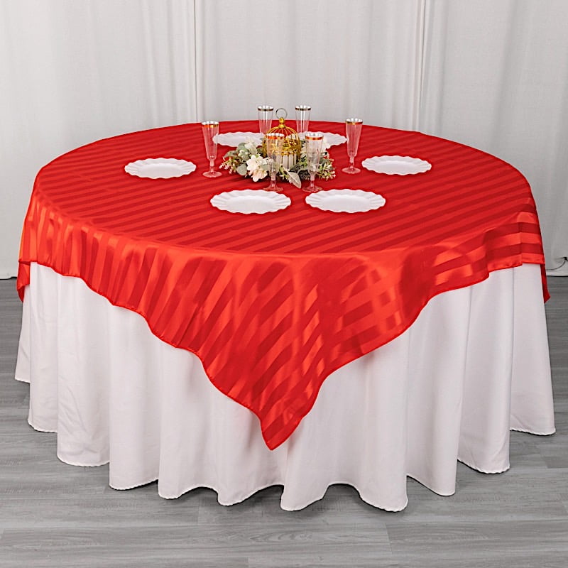 BalsaCircle 72x72 in Red Satin Stripes Square Table Overlay Wedding ...