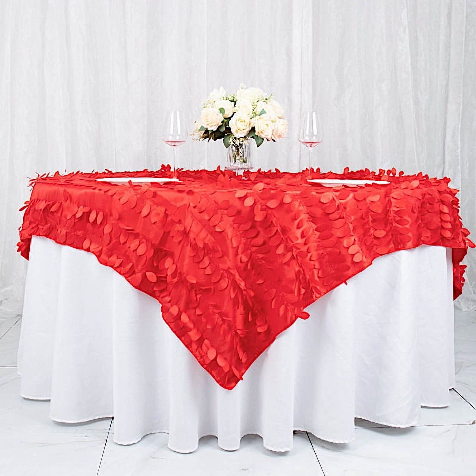 BalsaCircle 72x72 in Red Taffeta Square Table Overlay 3D Leaves Petals ...