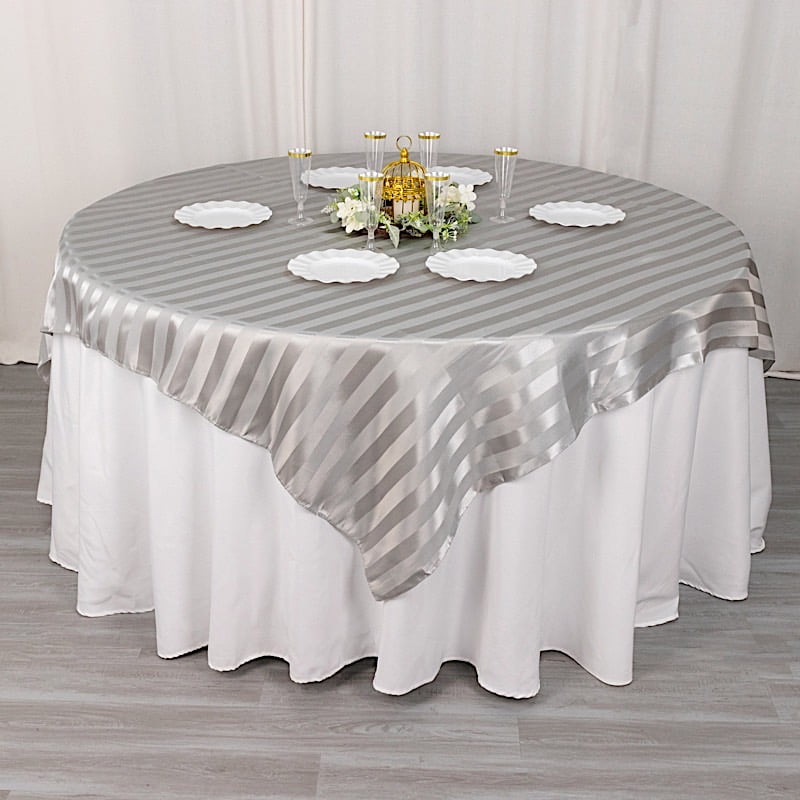 BalsaCircle 72x72 in Silver Satin Stripes Square Table Overlay Wedding ...