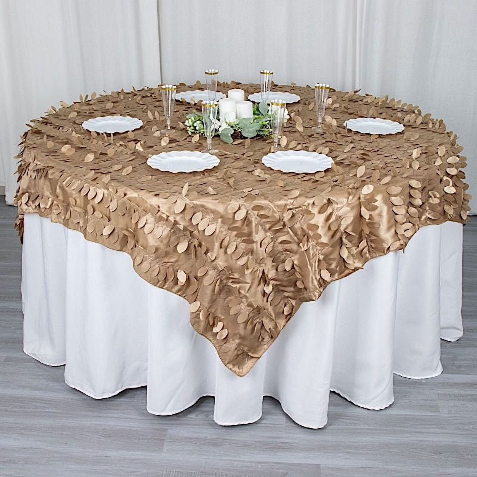 BalsaCircle 72x72 in Taupe Taffeta Square Table Overlay 3D Leaves ...